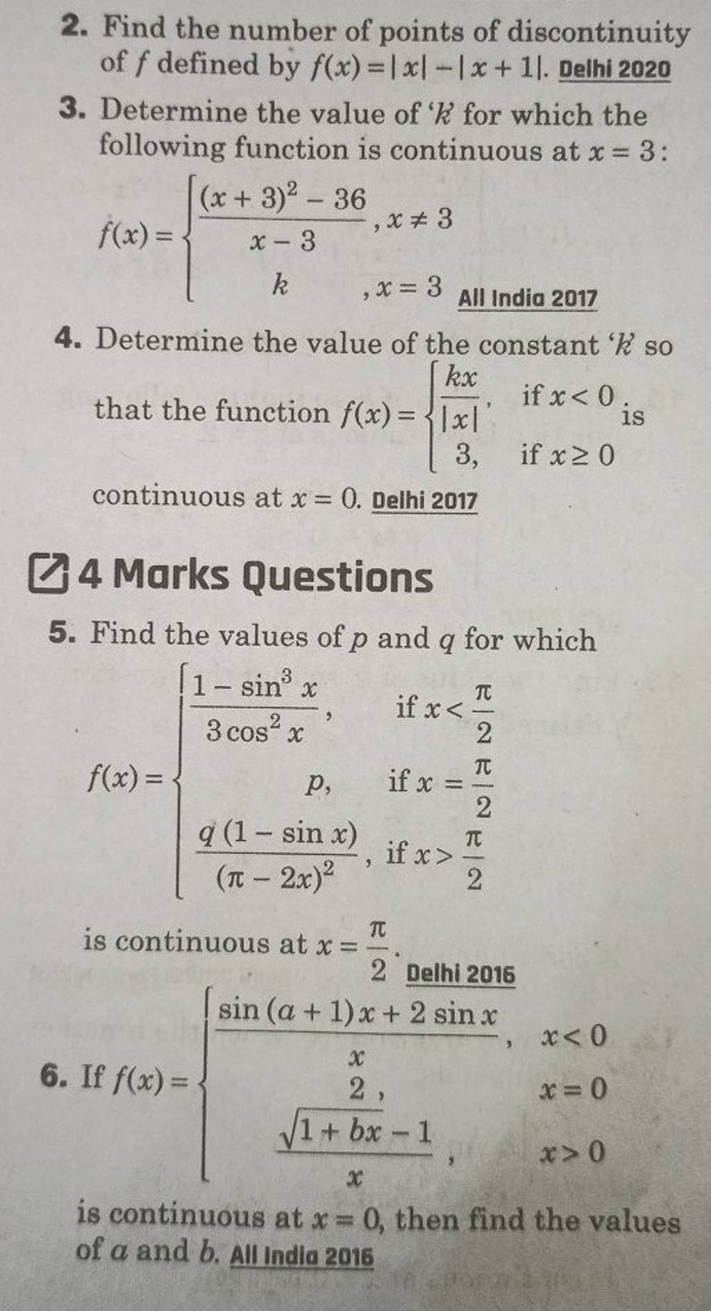 2. Find the number of points of discontinuity of f defined by f(x)=∣x∣−∣x..