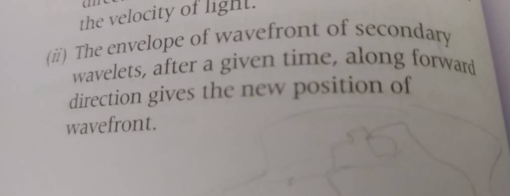 (ii) The envelope of wavefront of secondary wavelets, after a given time,..