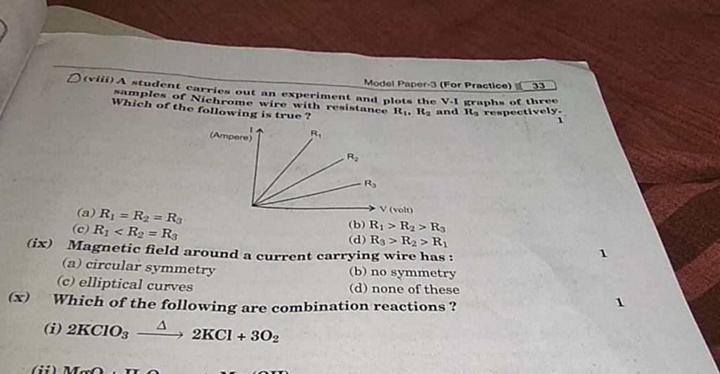 D(viii) A student carries out an experiment and plots the V-1 graphs of t..
