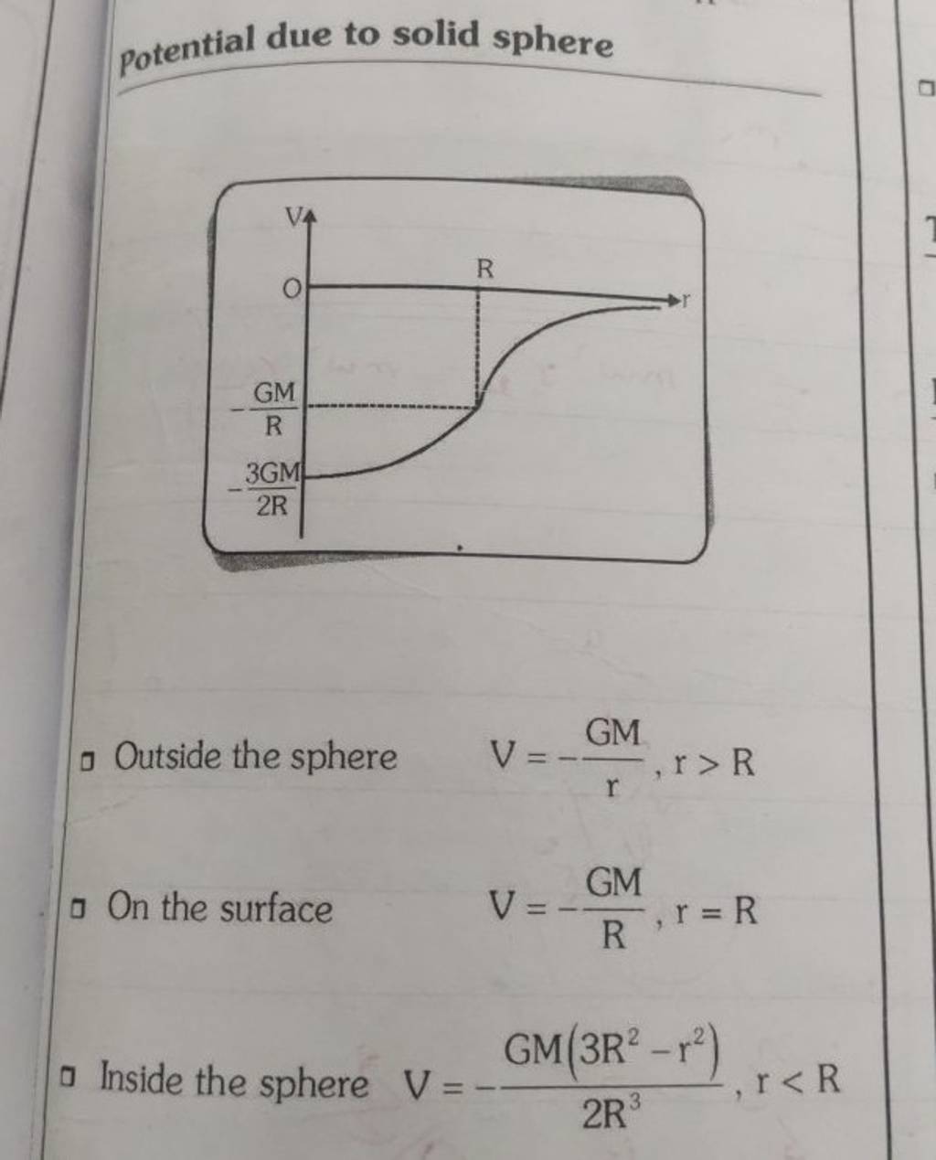 potential due to solid sphere a Outside the sphere V=−rGM ,r>R a On the s..
