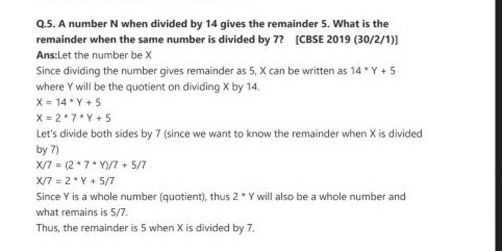 Q 5 A Number N When Divided By 14 Gives The Remainder 5 What Is The Re 