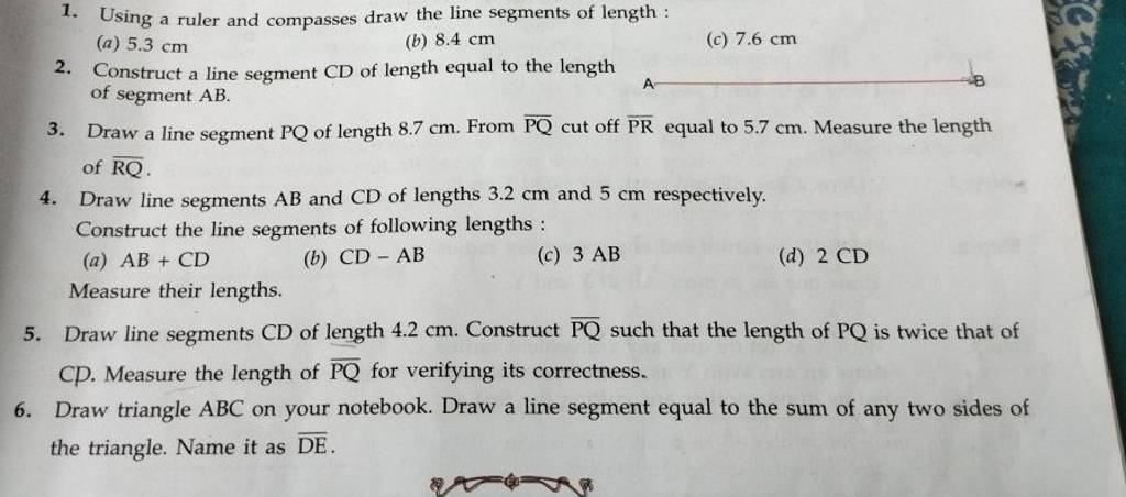 1. Using a ruler and compasses draw the line segments of length : (a) 5.3..