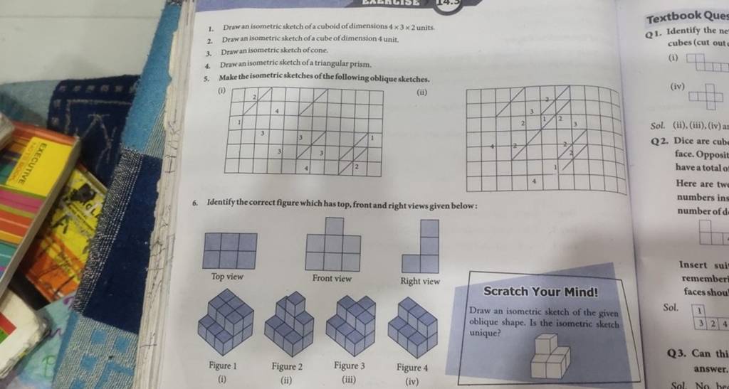 1. Draw an isometric sketch of a cubold of dimensions 4×3×2 units. 2. Dra..
