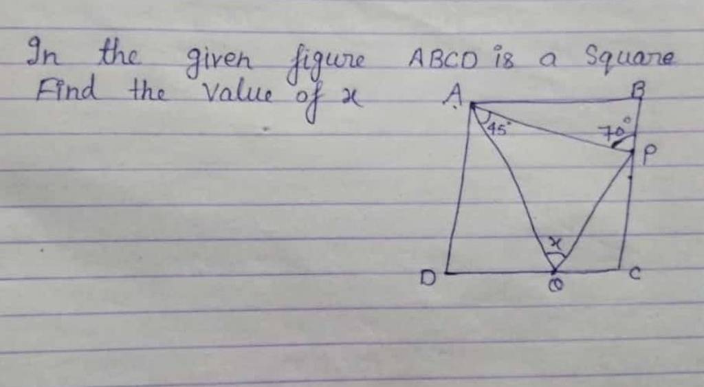 In the given figure ABCD is a square Find the value of x | Filo
