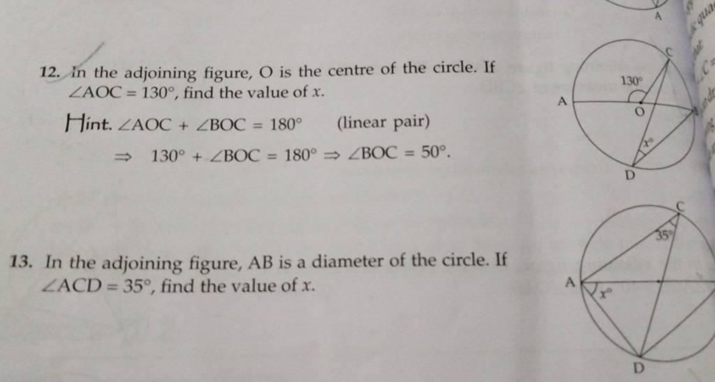 12. In the adjoining figure, O is the centre of the circle. If ∠AOC=130∘,.. 12. In the adjoining figure, O is the centre of the circle. If ∠AOC=130∘,..