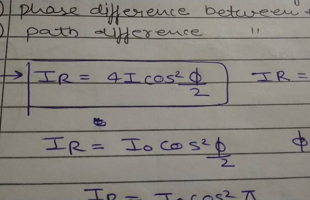 phase difference betweenpath difference \[ \begin{array}{l} \rightarrow
