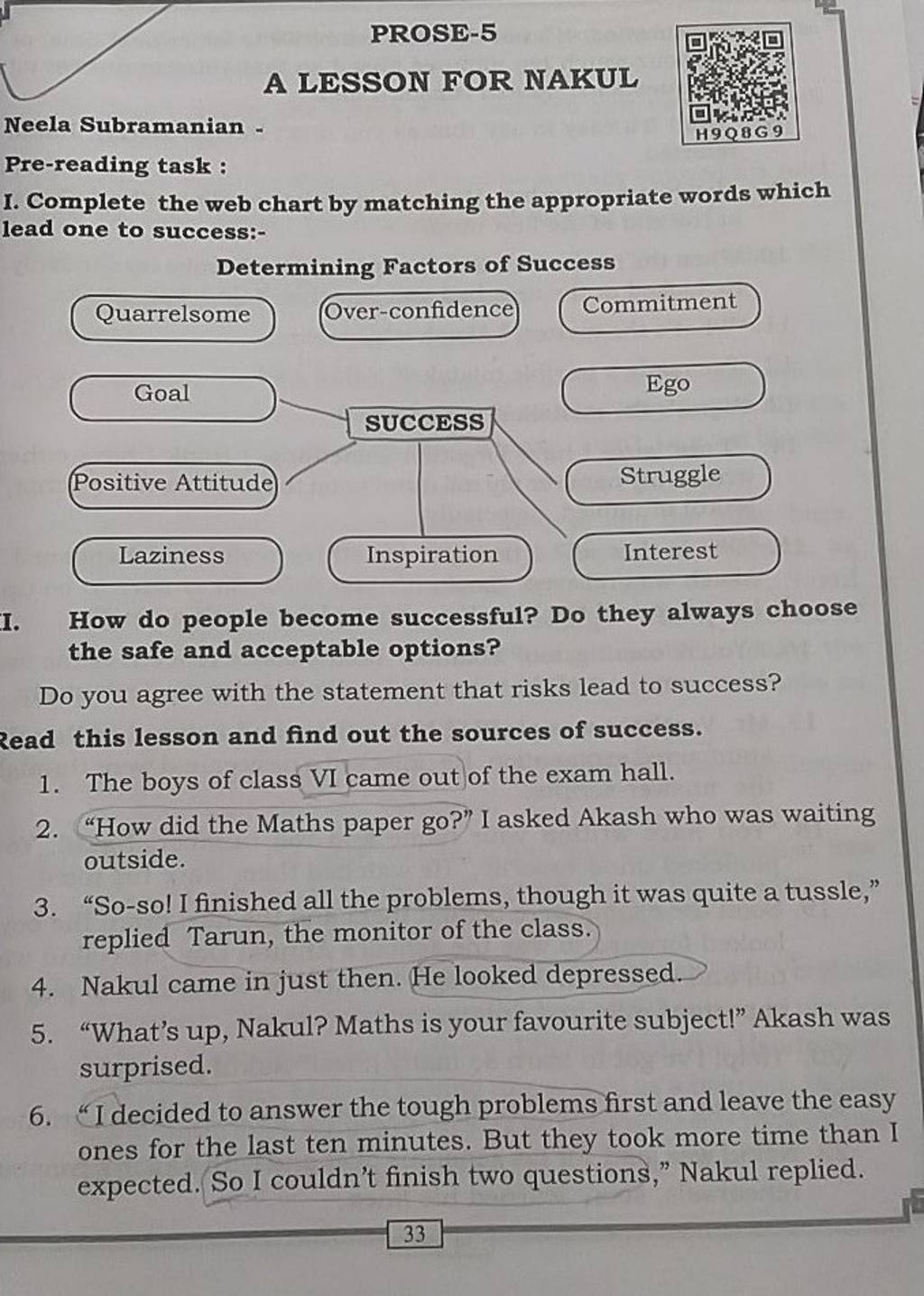 PROSE-5 A LESSON FOR NAKUL Neela Subramanian - Pre-reading task : I. Comp..