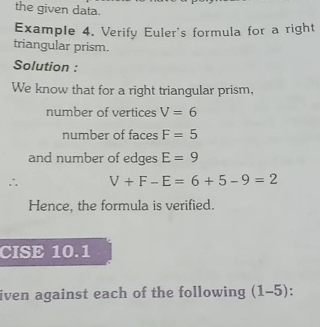the given data. Example 4. Verify Euler's formula for a right triangular