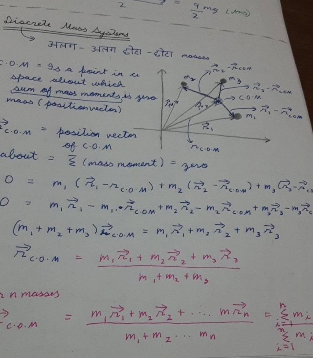Discrete Mass systems अलग - अलग छोटा-छोटा mases C. 0.M= is a point in a s..