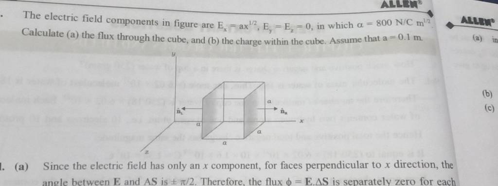The electric field components in figure are Ex =ax1/2,Ey =Ez =0, in which..