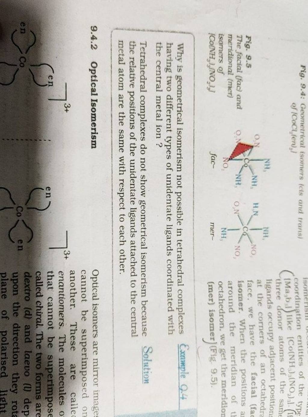 Fig. 9.4: Geometrical isomers (cis and trans) of [CoCl2 (en)2 ] coordinat..