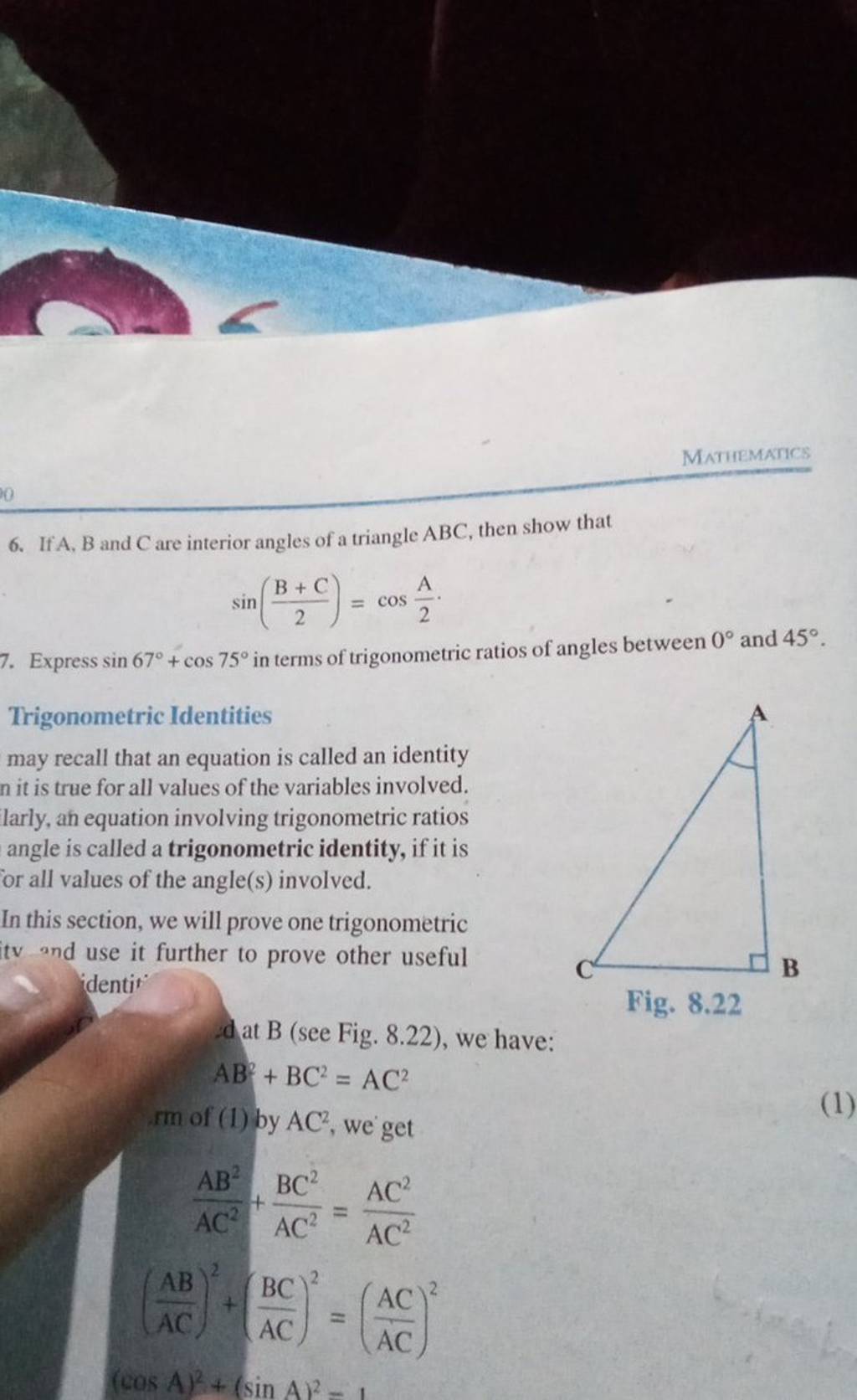 6. If A,B and C are interior angles of a triangle ABC, then show that sin..