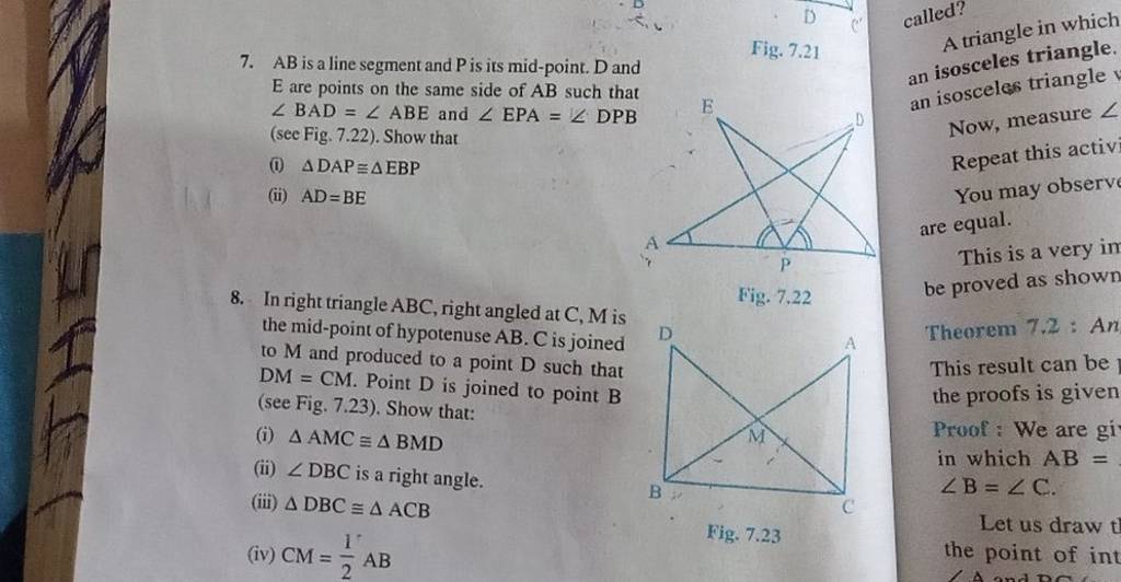 7. AB is a line segment and P is its mid-point. D and E are points on the..