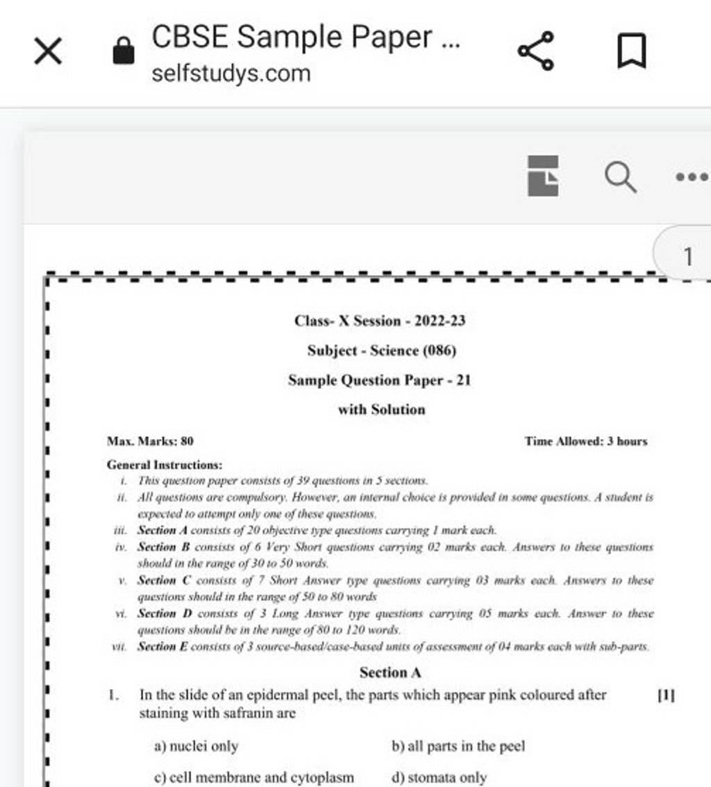 CBSE Sample Paper selfstudys.com Class- X Session - 2022-23 Subject - Sci..