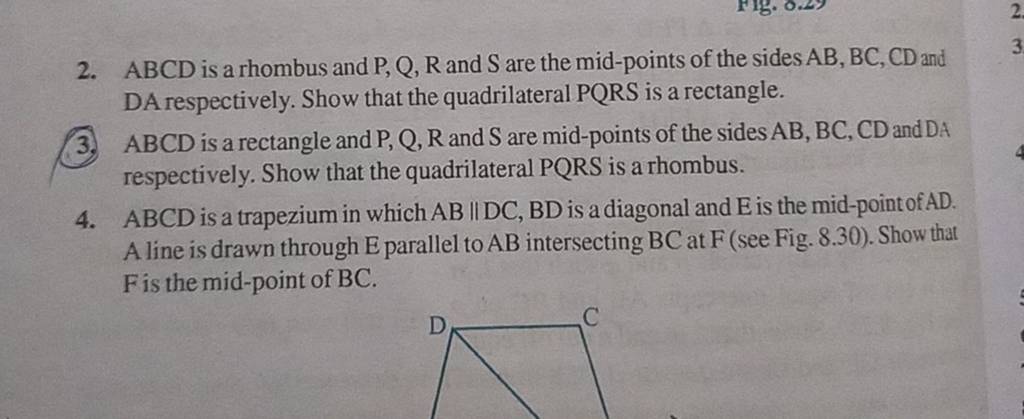 2. ABCD is a rhombus and P,Q,R and S are the mid-points of the sides AB,B..