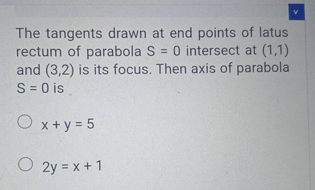 The tangents drawn at end points of latus rectum of parabola S=0 intersec..