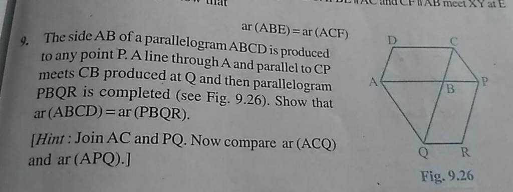 9. The side AB of a parallelogram ABCD is produced to any point P. A line..