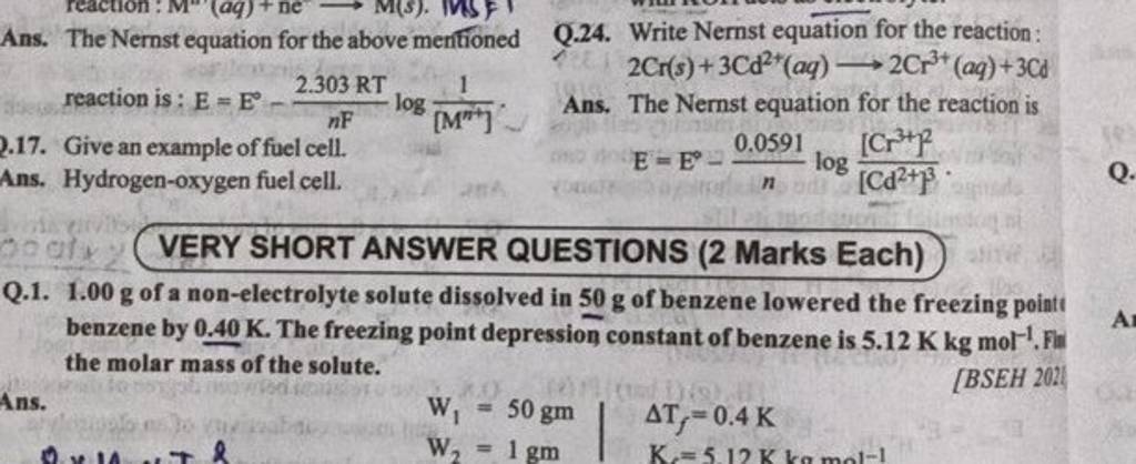 Ans. The Nernst equation for the above mentioned Q.24. Write Nernst equat..