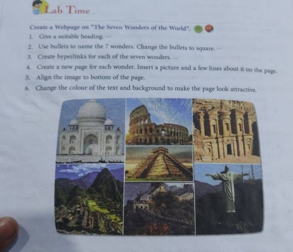 Create a Webpage on "The Seven Wonders of the World". | Filo