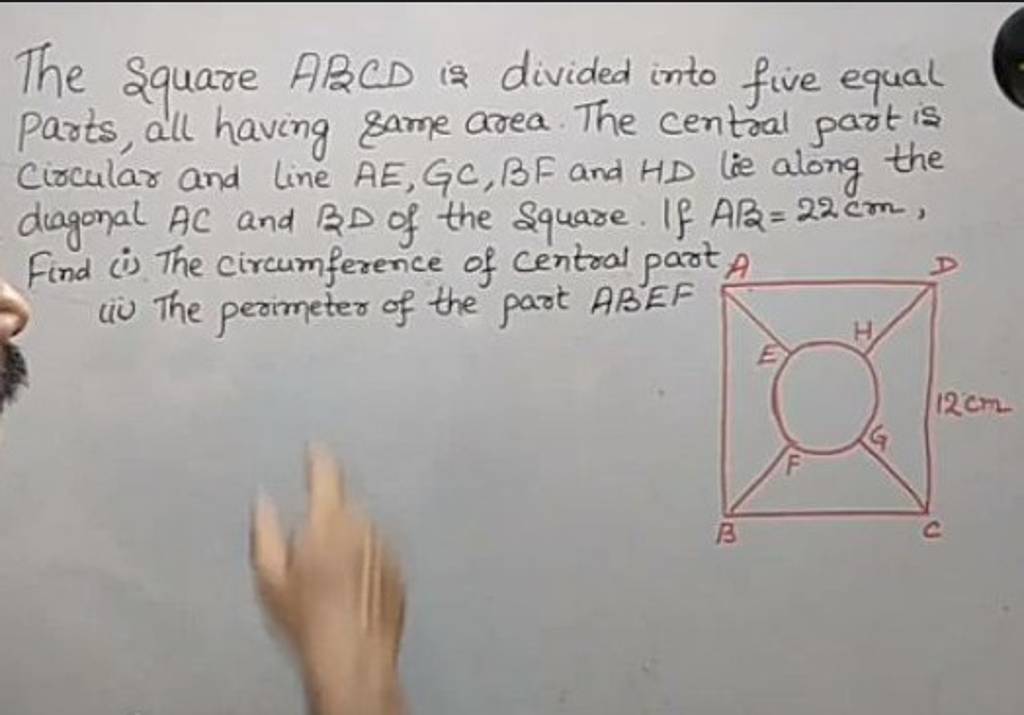 The Square ABCD is divided into five equal parts, all having same area. T..