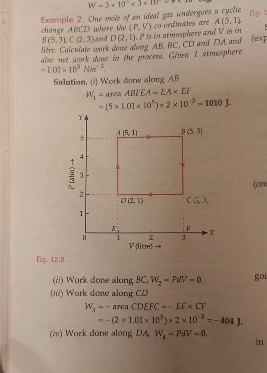 Example 2. One mole of an ideal gas undergoes a cyclic change ABCD where