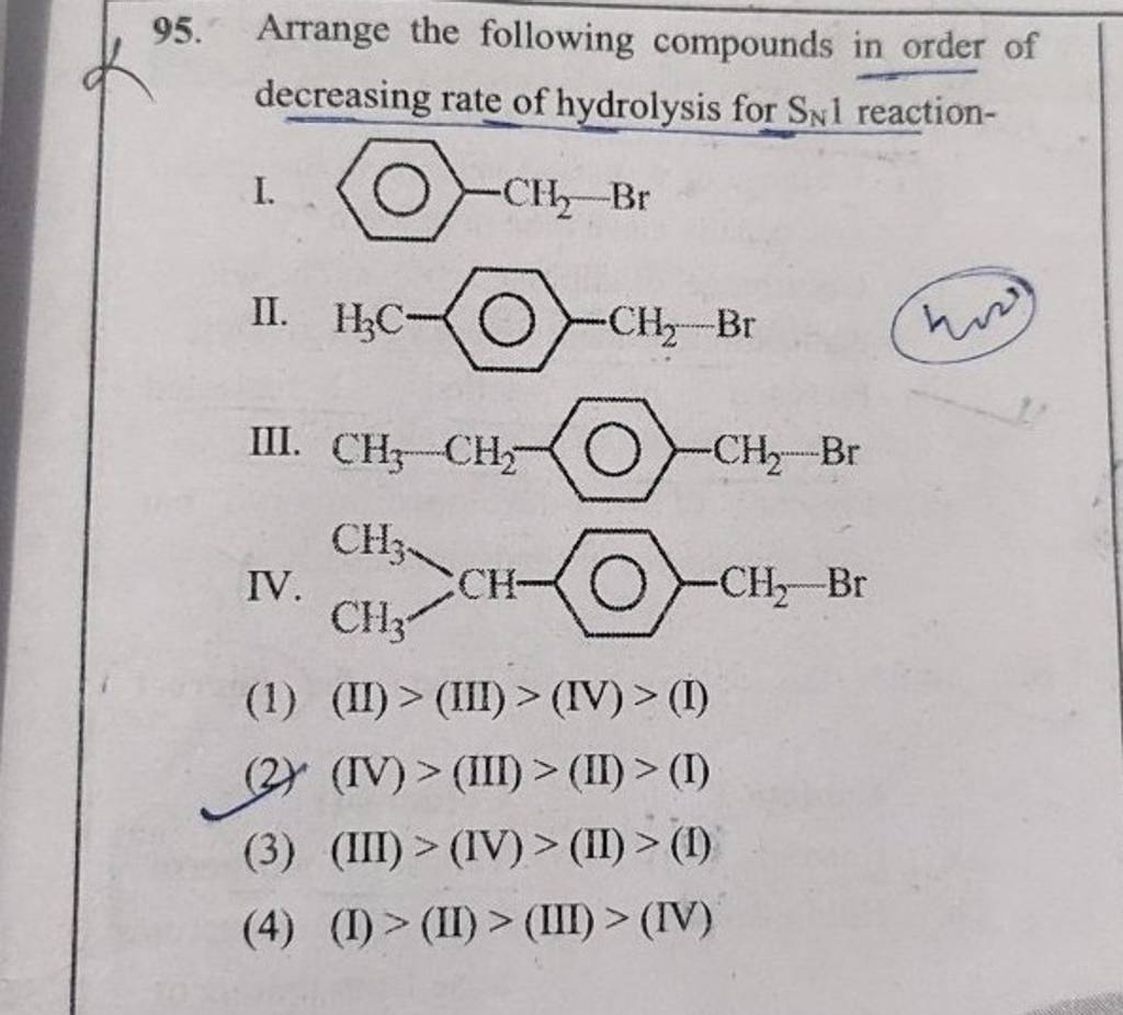 Arrange the following compounds in order of decreasing rate of hydrolysis..