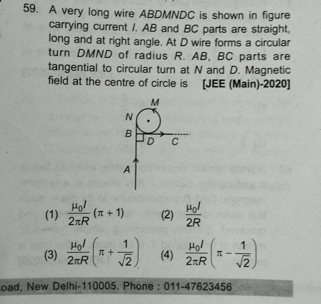 A very long wire ABDMNDC is shown in figure carrying current I. AB and BC..