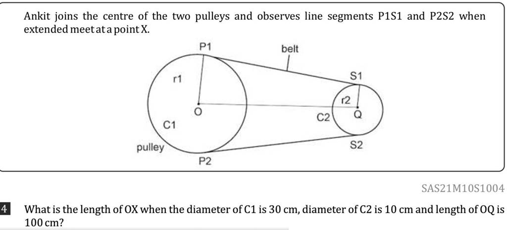 Ankit joins the centre of the two pulleys and observes line segments P1S1..