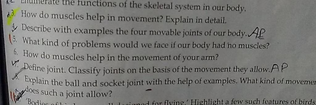 a3. How do muscles help in movement? Explain in detail. 4 Describe with e..