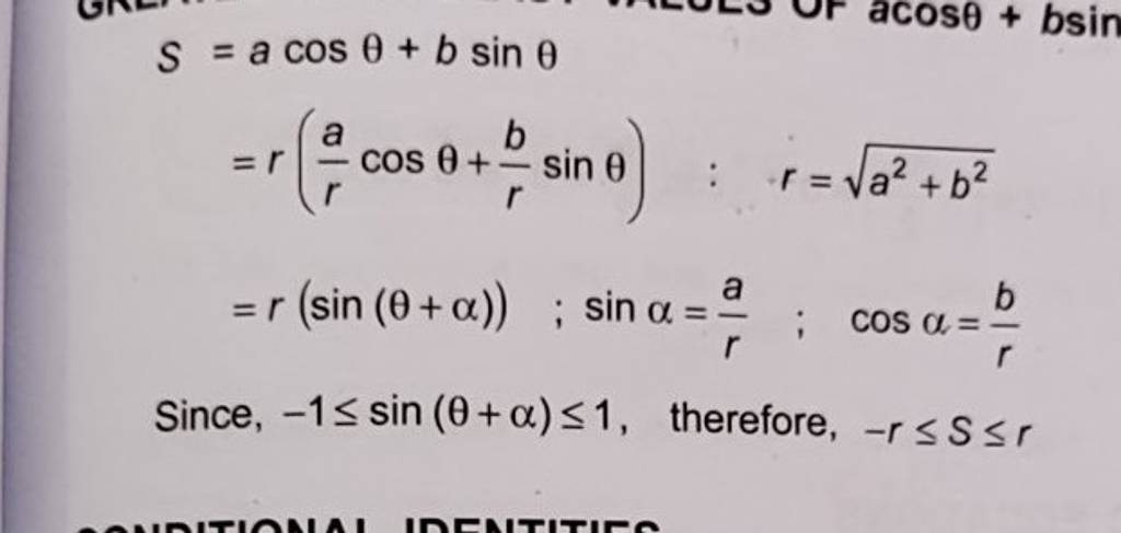 S Acosθ Bsinθ R Ra Cosθ Rb Sinθ R A2 B2 R Sin θ α Sinα Ra Cosα Rb