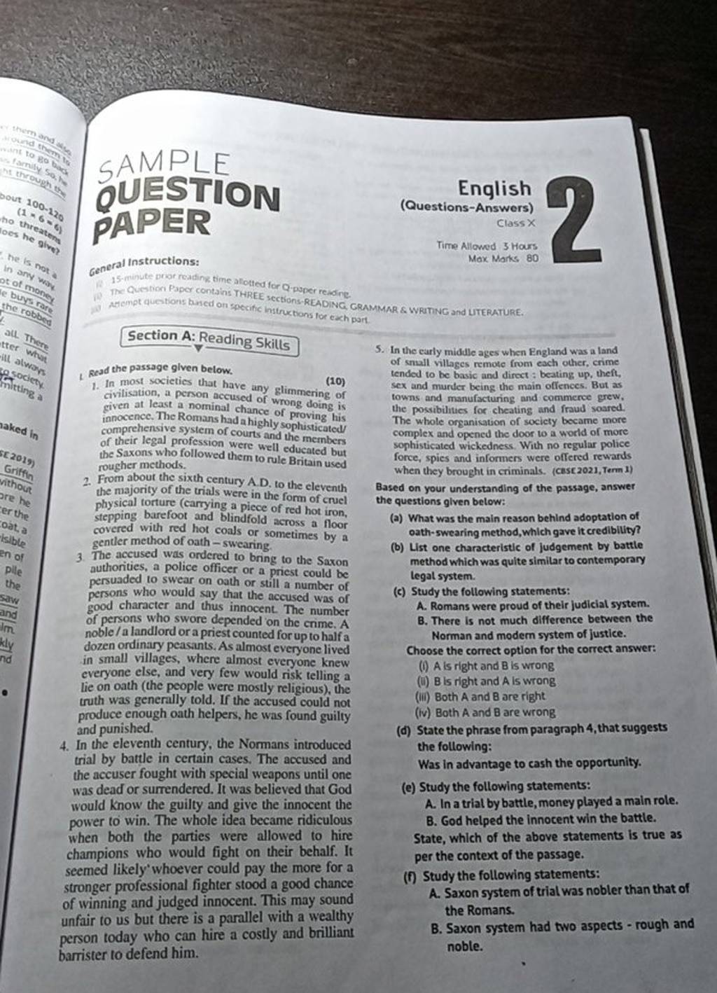 SAMPLE QUESTION English (Questions-Answers) General Instructions: Time Al..