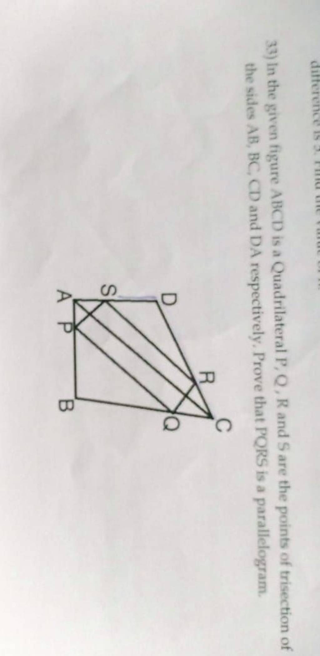 33) In the given figure ABCD is a Quadrilateral P,Q,R and S are the point..