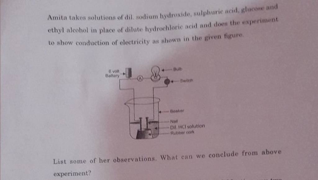 Amita takes solutions of dil. sodium bydroxide, sulphuric acid, glucore a..