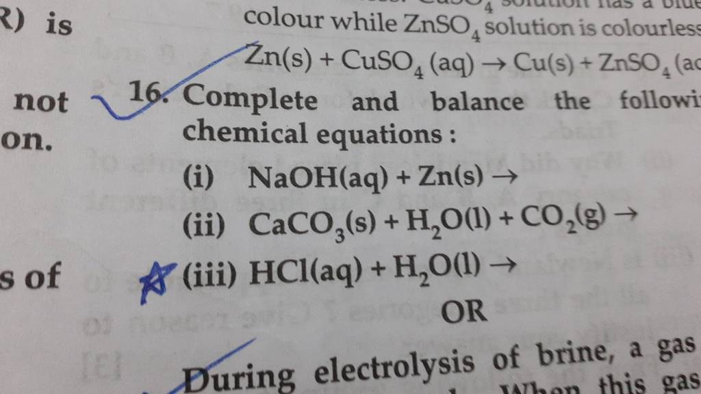 2 Is Colour While Znso4 Solution Is Colourless Zn S Cuso4 Aq →cu S Z