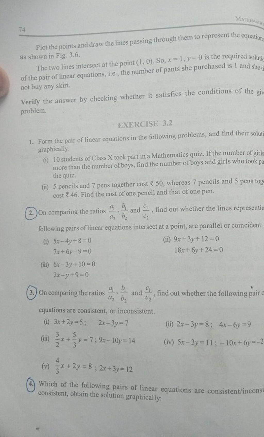 74 Plot the points and draw the lines passing through them to represent t..