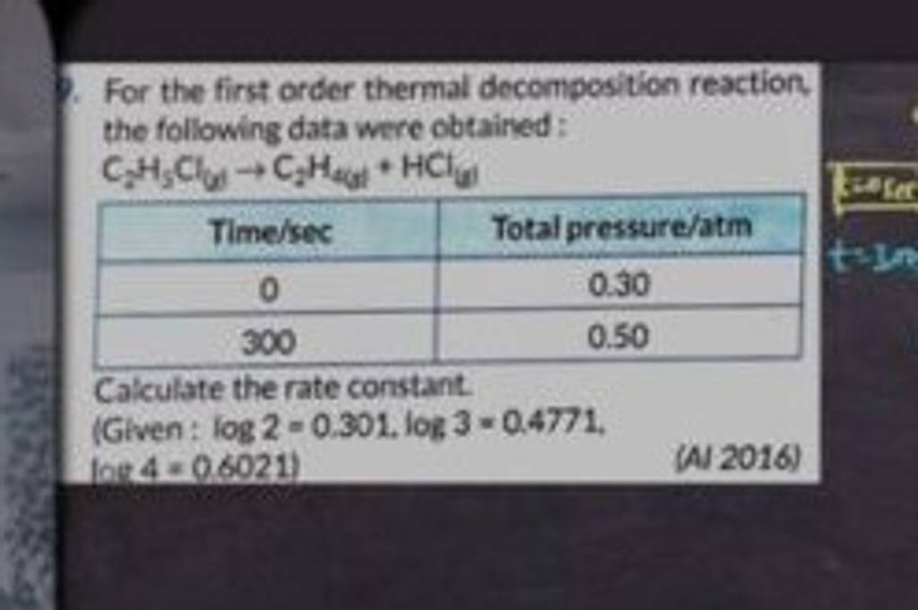 For the first order thermal decomposition reaction. the following data we..