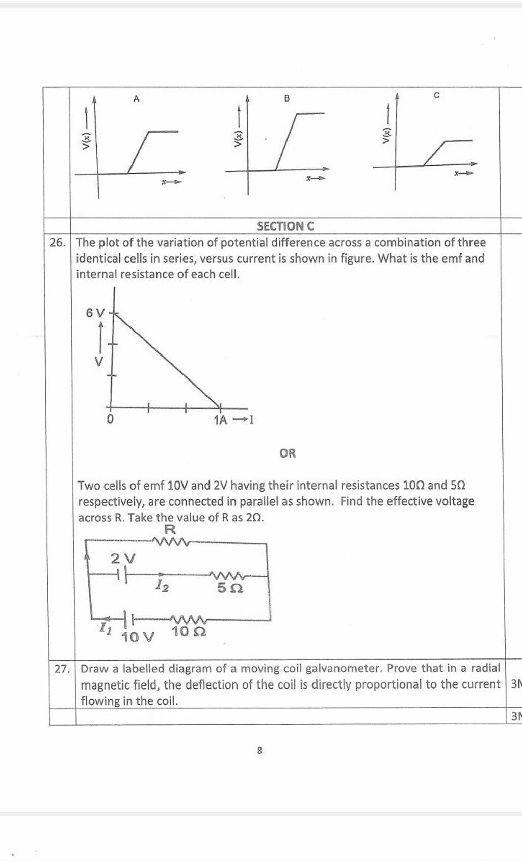 SECTION C 26. The plot of the variation of potential difference across a