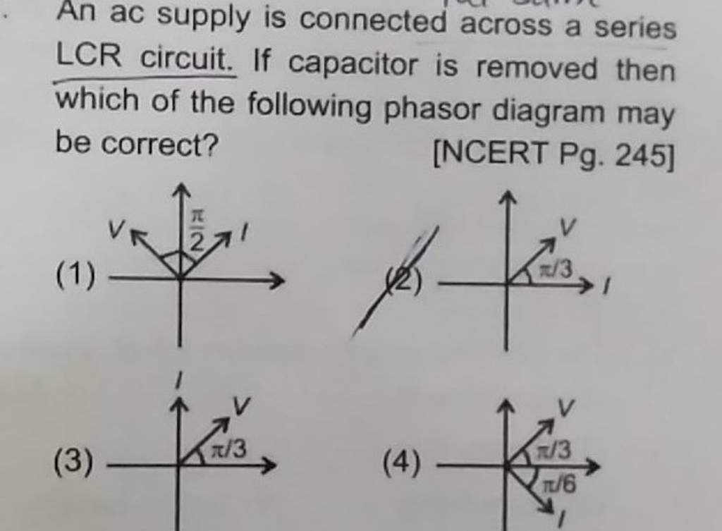 An ac supply is connected across a series LCR circuit. If capacitor is re..