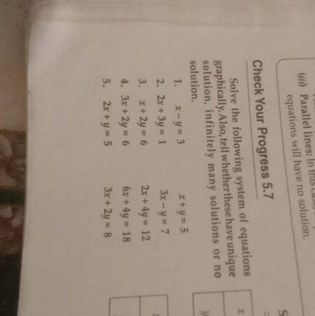 (iii) Parallel lines: In tris no solution. equations will have no Check Y..