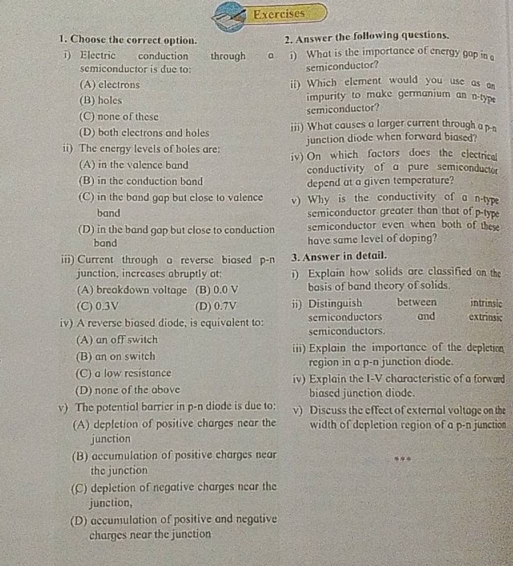 Excrcises 1 Choose The Correct Option 2 Answer The Following Questions