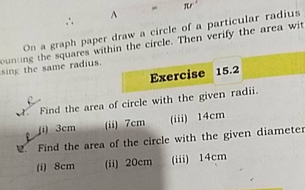 On a graph paper draw a circle of a particular radius ountung the squares..