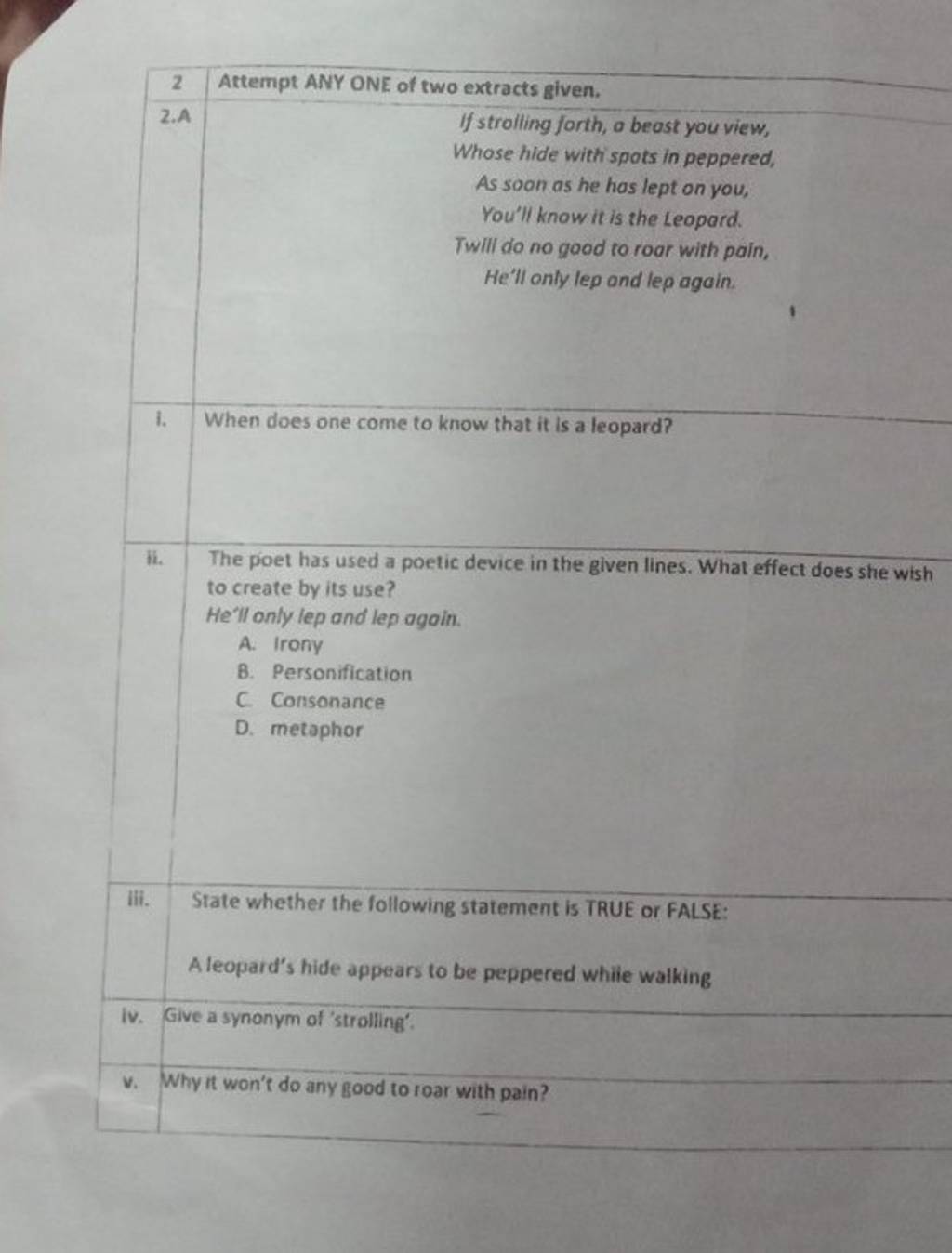 2Attempt ANY ONE of two extracts given.2.AIf strolling forth, o beost you..