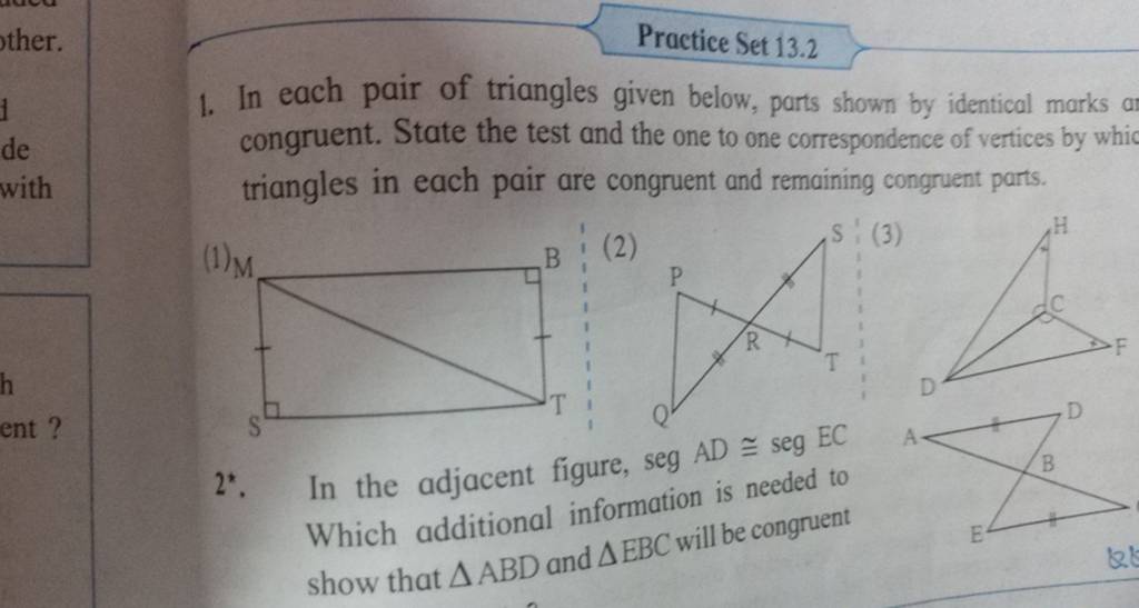 1. In each pair of triangles given below, parts shown by identical marks