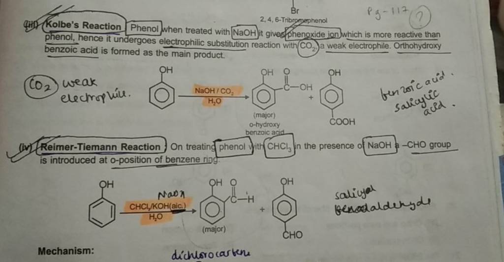fiii) Kolbe's Reaction Phenol when treated with 2,4,6-Tribromephenol benz..
