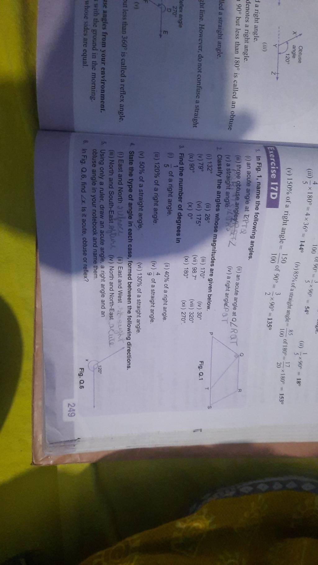 Reflex angle 270 D F Obtuse angle E Y (iii) da right angle. denotes a rig..