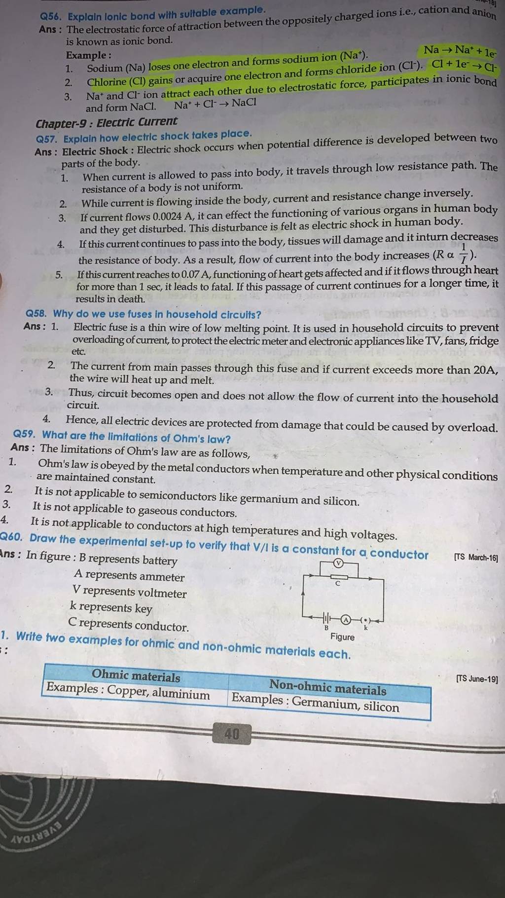 Chapter-9 : Electric Current Q57. Explain how electric shock takes place...