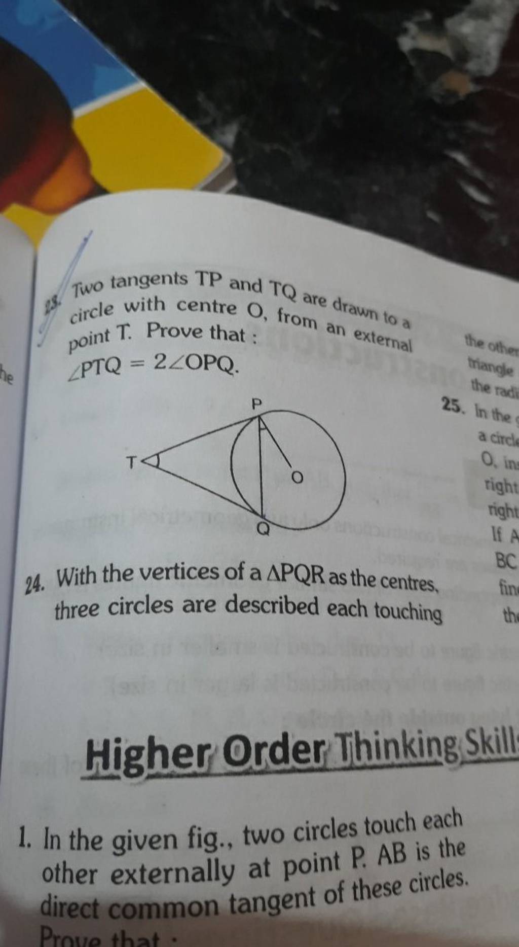 Two tangents TP and TQ are drawn to a circle with centre O, from an exter..