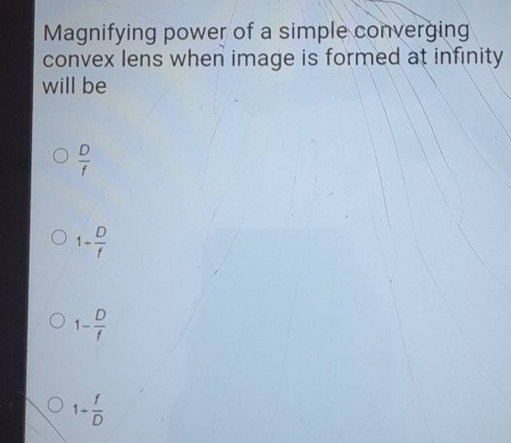 Magnifying power of a simple converging convex lens when image is formed