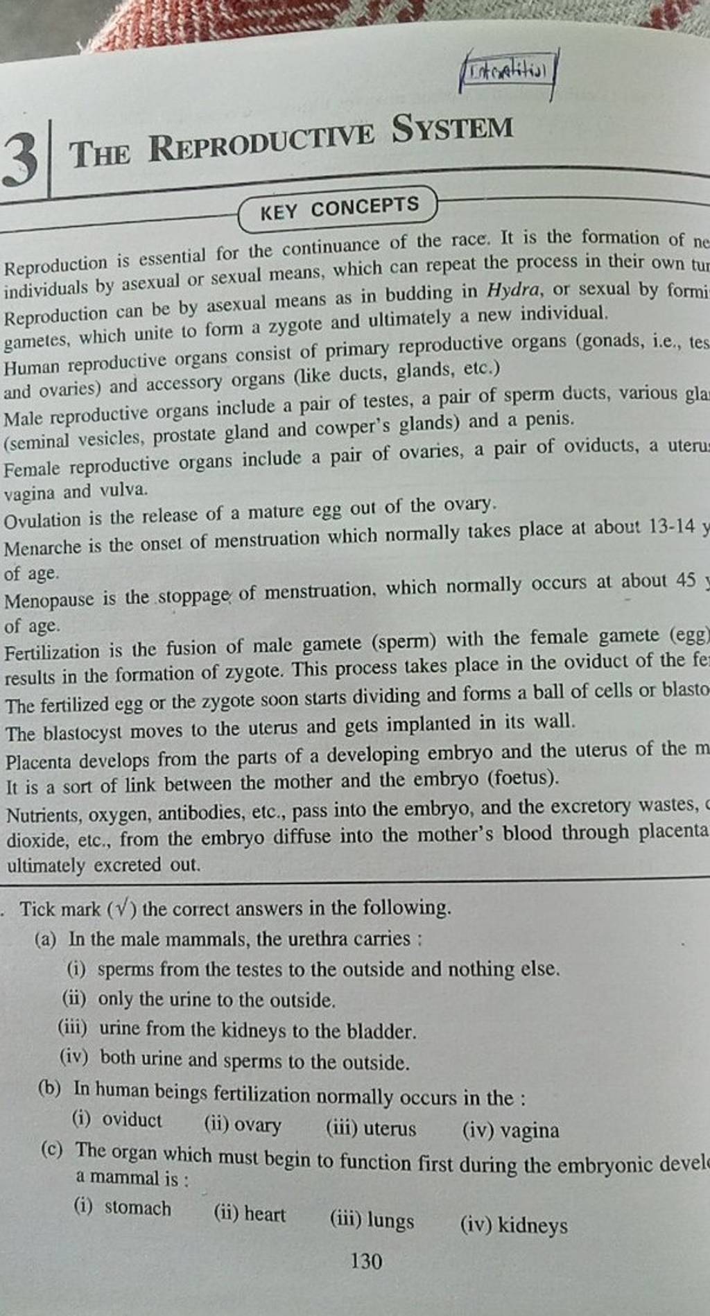 THE REPRODUCTIVE SYSTEM KEY CONCEPTS Reproduction is essential for the co..