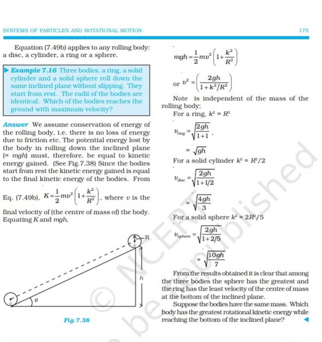 SYSTEMS OF PARTICLES AND ROTATIONAL MOTION 175 Equation (7.49b) applies t..